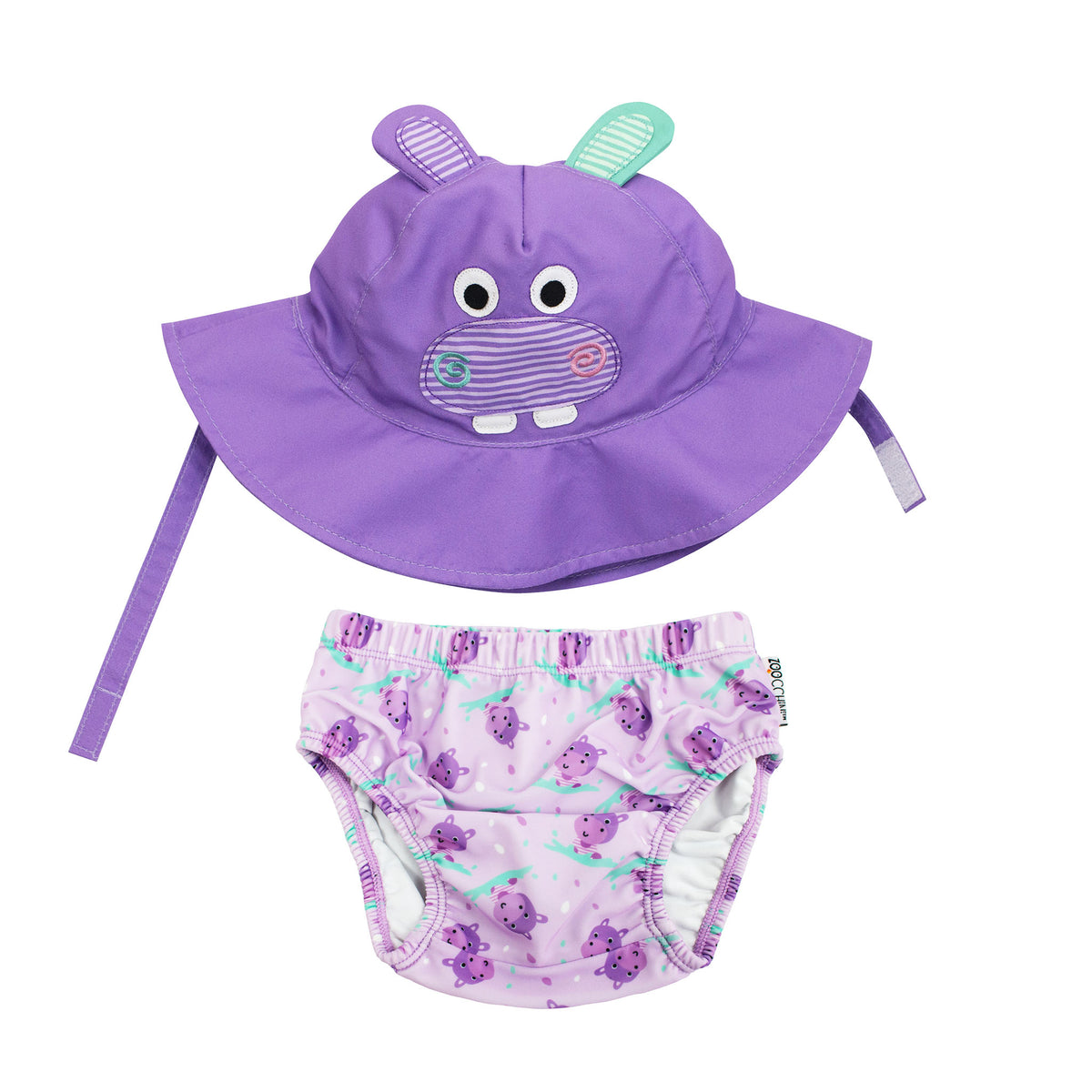ZOOCCHINI UPF50+ Baby/Toddler Swim Diaper & Sun Hat Set - Harper the Hippo